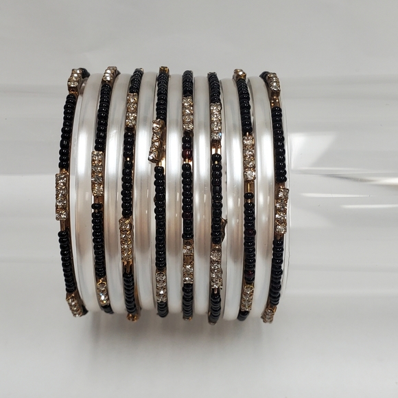 unbranded | Accessories | Indian Bangles Black And Gold With White ...